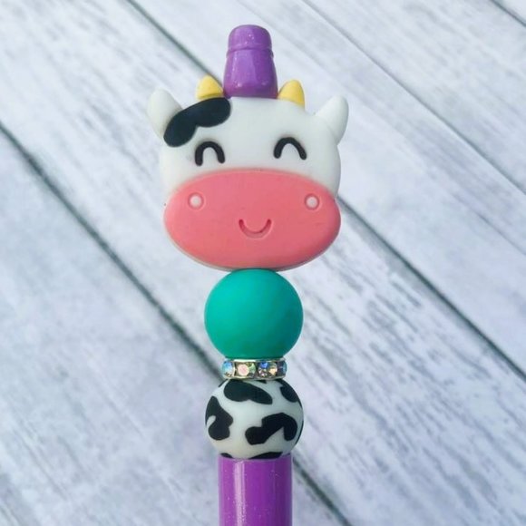 Baby Bites | Accessories | Silicone Beaded Cow Pen Farm Cow Purple Teal ...